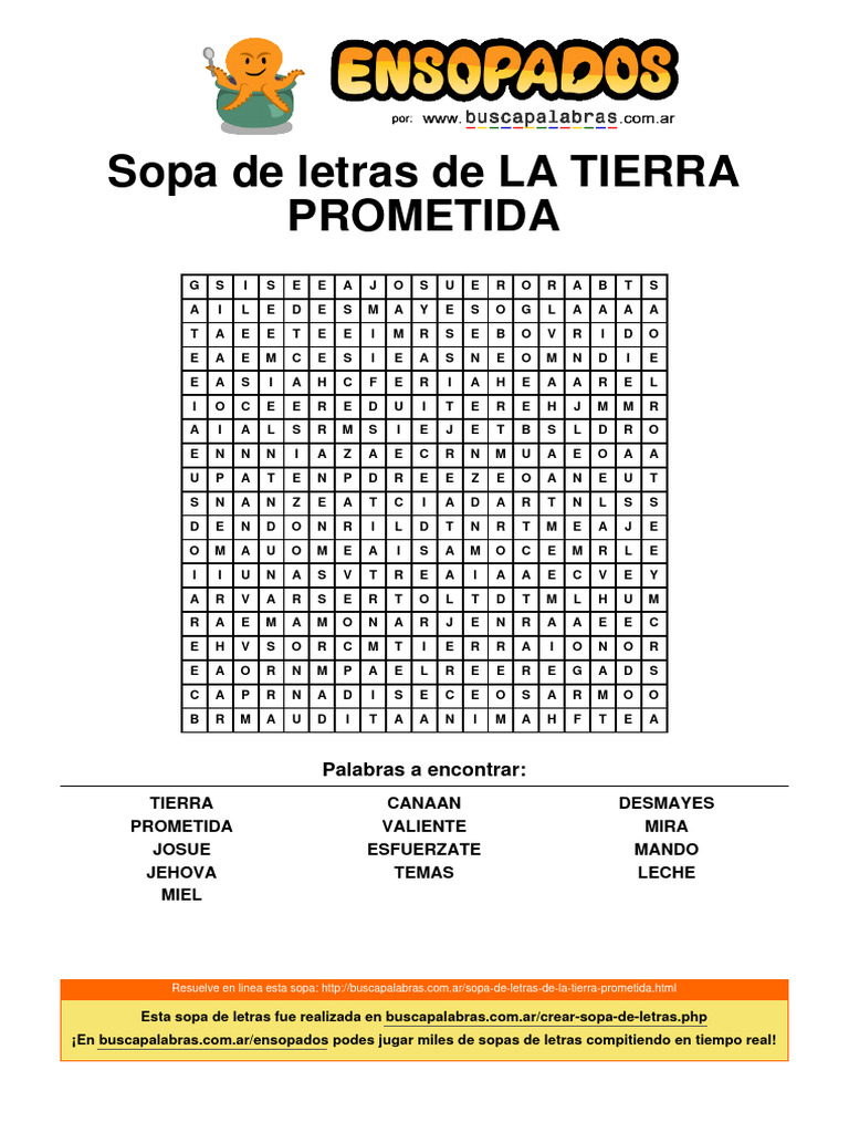 Sopa de Letras: La Tierra Prometida | PDF