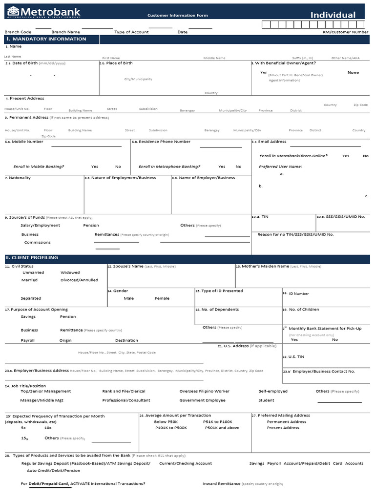 METRO BANK New Form | Download Free PDF | Debit Card | Banks