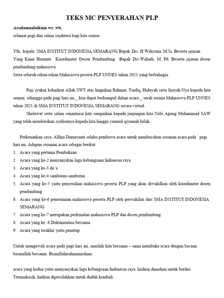 Bismillah Teks MC Penyerahan Ppl-1 | PDF