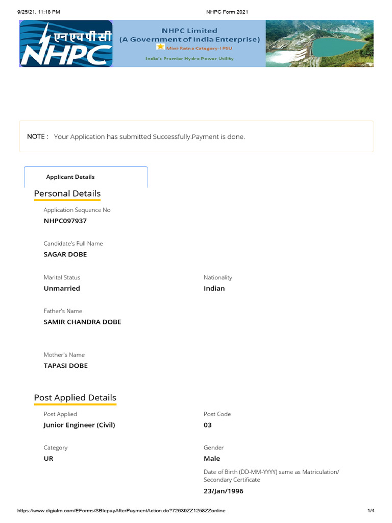 NHPC Form 2021 | PDF