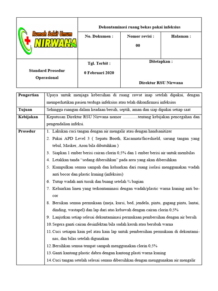 Pembersihan Ruang Bekas Pakai Isolasi | PDF