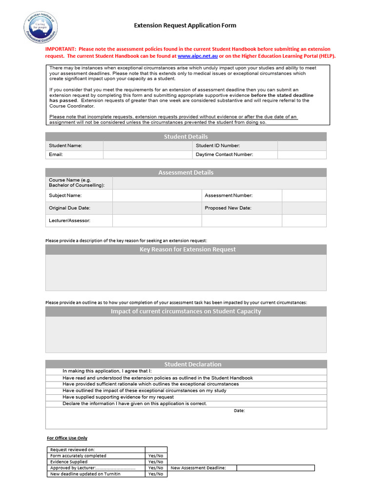 Assessment Extension Application Form | PDF | Justice | Crime & Violence