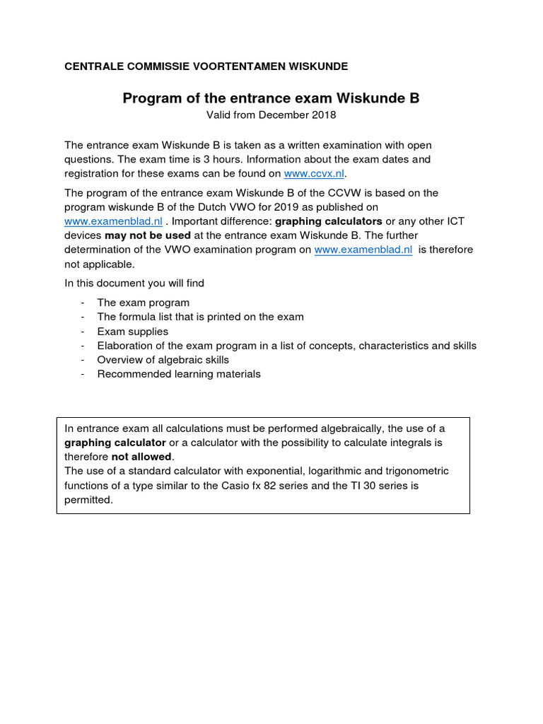 Leerstof CCVW Wiskunde B 2018 - EN | PDF