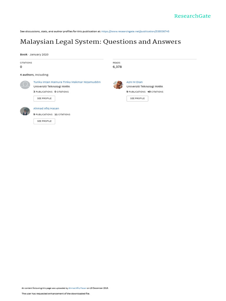 Malaysian Legal System: Questions and Answers: January 2020 | PDF
