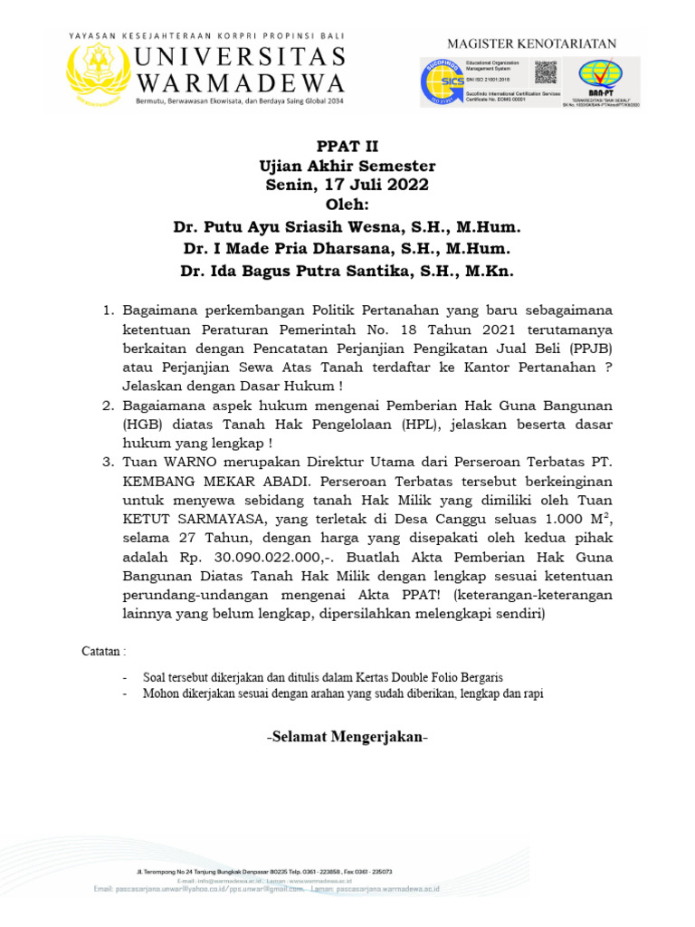 Soal Uas Ppat II 17 Juli 2023 | PDF