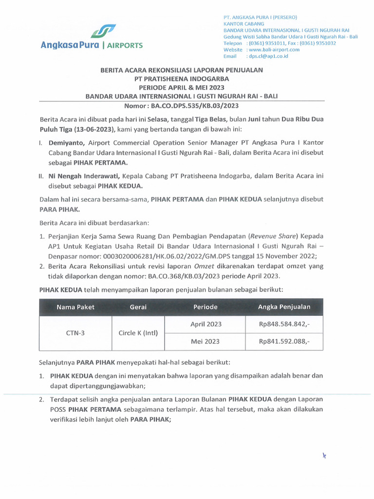 Ba - dps.Co.535-Pig-ba Rekon April Dan Mei 2023 BLM TTD | PDF