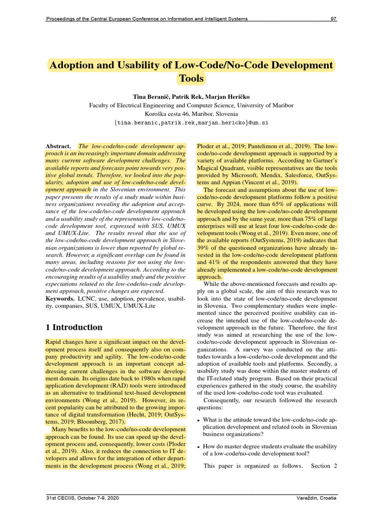 Adoption and Usability of Low-Code - No-Code Development Tools | PDF ...