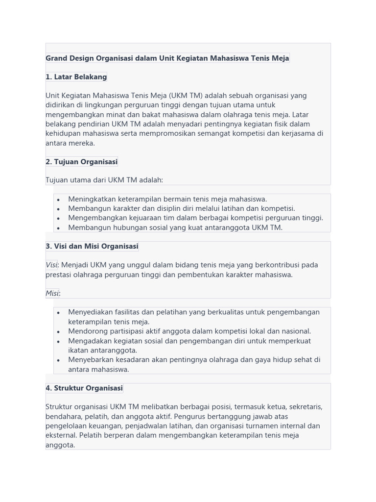Grand Design Organisasi Dalam Unit Kegiatan Mahasiswa Tenis Meja | PDF
