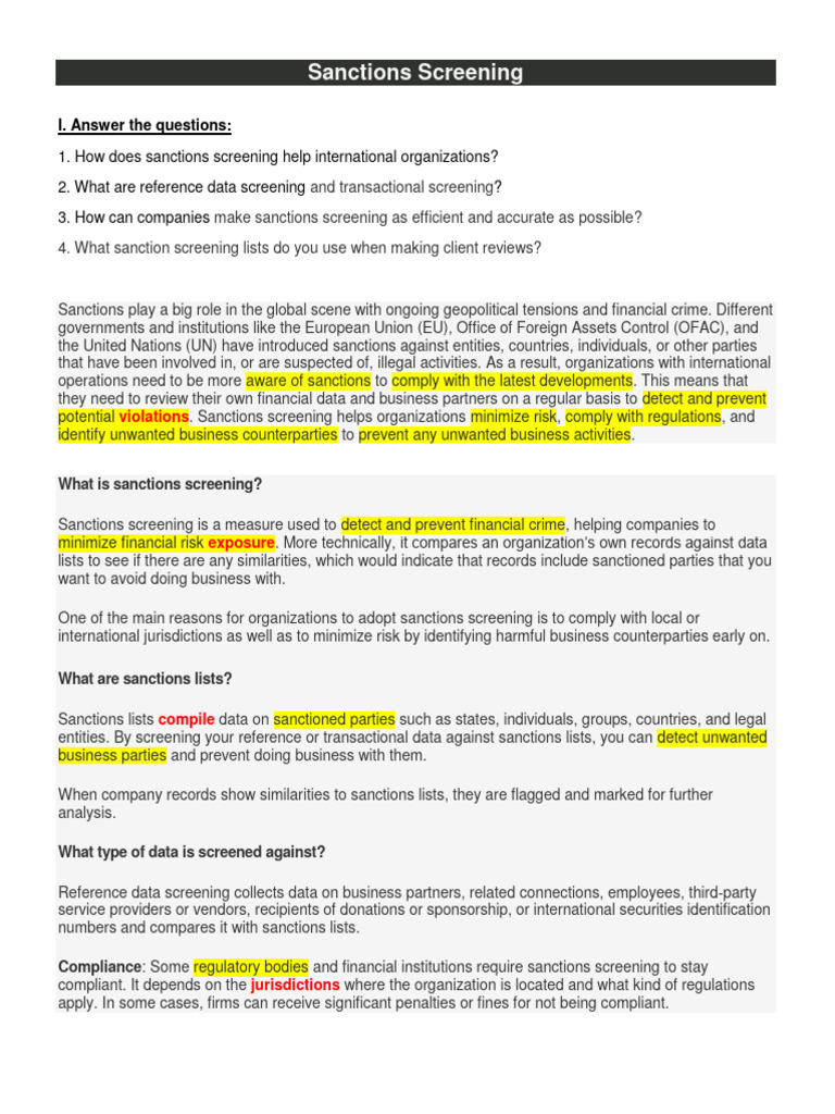 Sanctions Screening - Practice | PDF