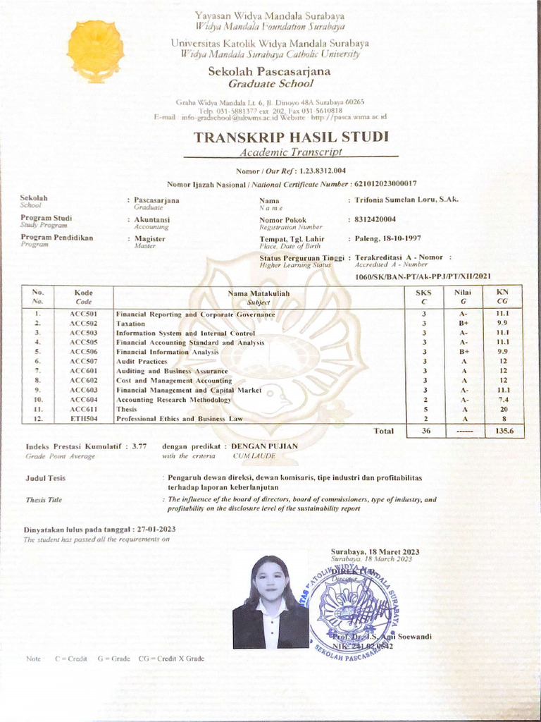 Transkrip Nilai | PDF