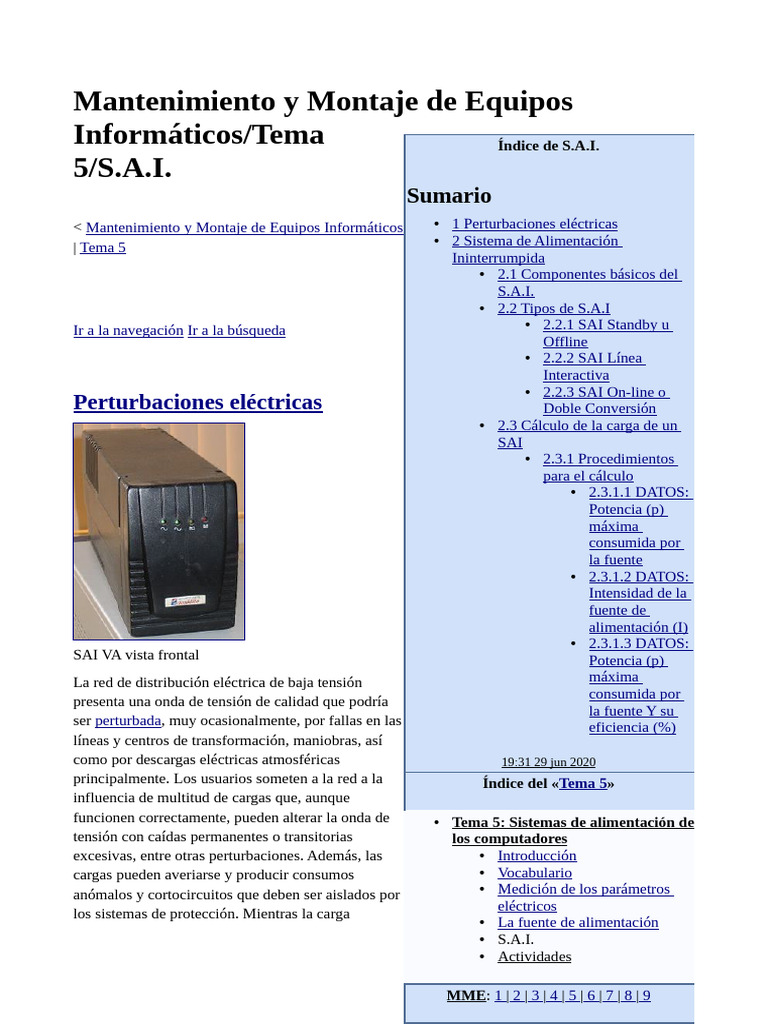 Mantenimiento y Montaje de Equipos Informáticos/Tema 5/S.A.I | PDF | Informática | Ciencias de ...