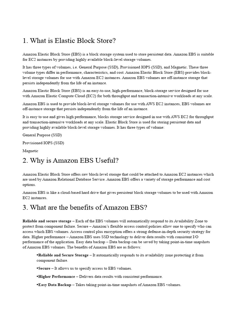 What Is Elastic Block Store? | PDF | Amazon Web Services | Solid State Drive