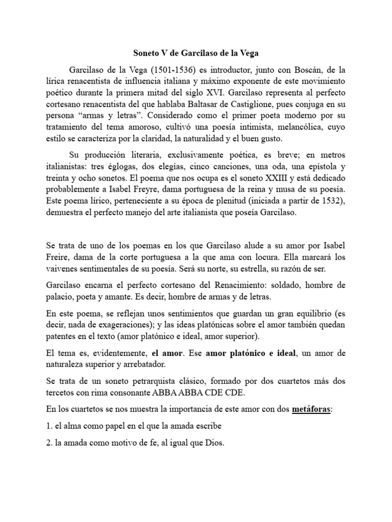 Soneto V de Garcilaso de La Vega 2 | PDF | Poesía | Metro (poesía)