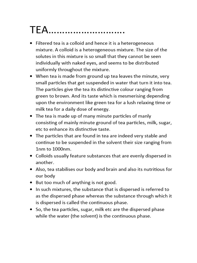 Understanding Tea as a Colloid Mixture | PDF | Cooking, Food & Wine