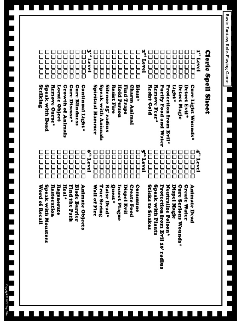 BFRPG Spells Cleric Landscape Ray Allen v2.1 | PDF