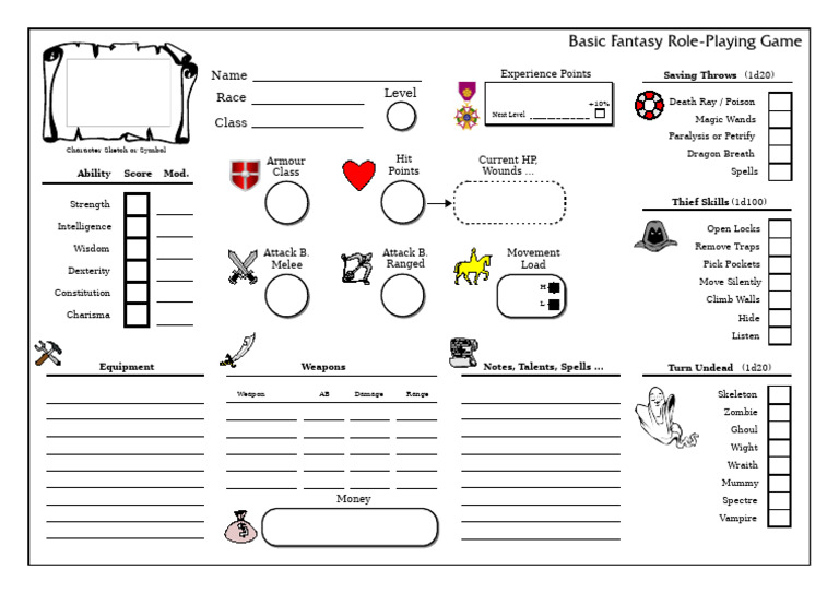 BFRPG Character Sheet by Simone Felli v1 Fillable | PDF | Tabletop ...