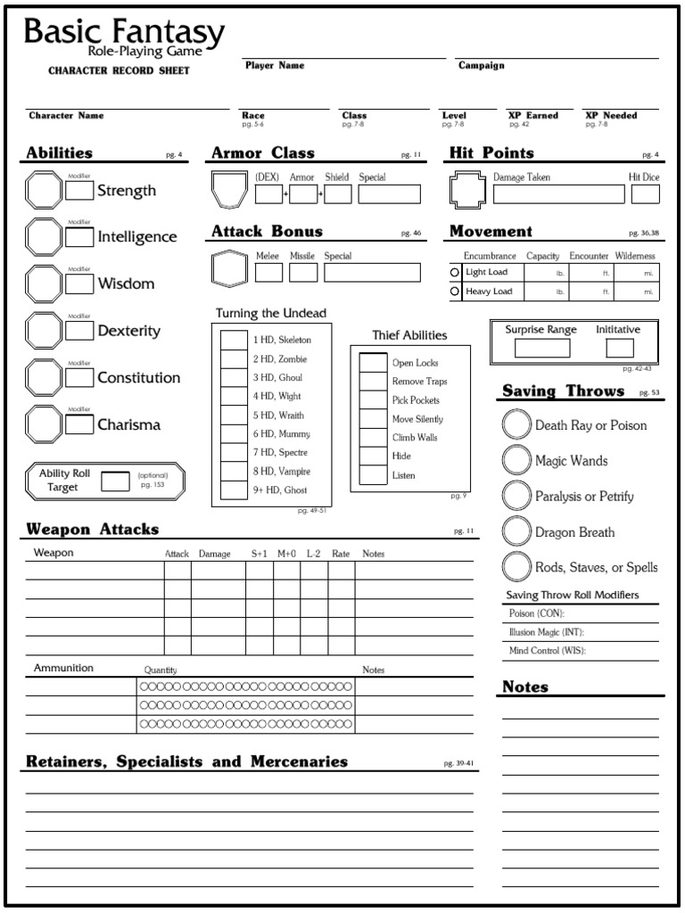 BFRPG - Character - Sheet - by Brian Scalise Letter r6 | Download Free ...