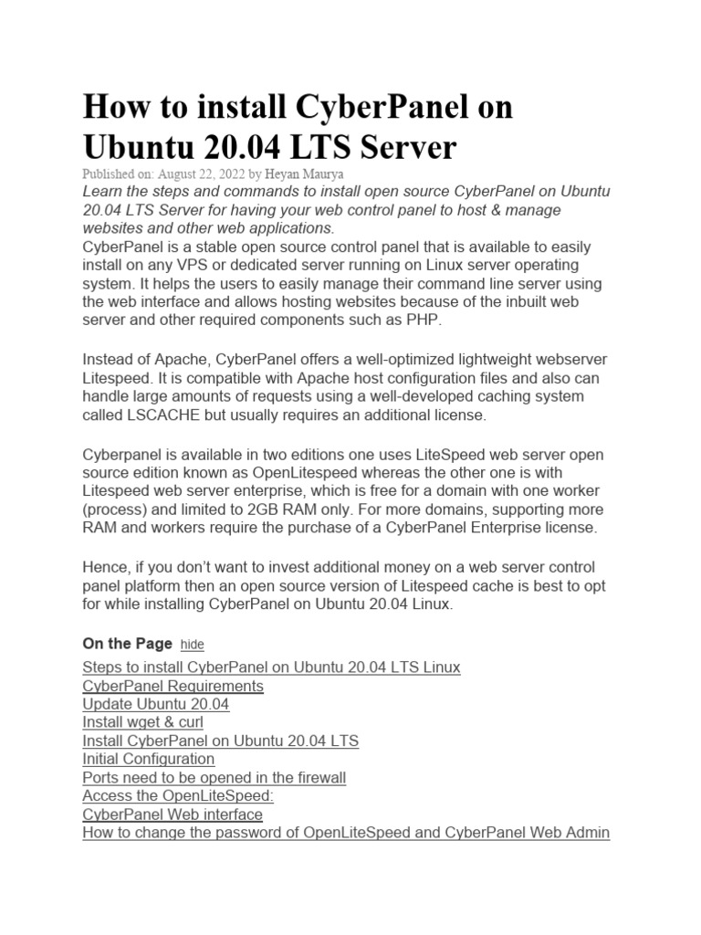How To Install CyberPanel On Ubuntu 20 | PDF | World Wide Web | Internet & Web