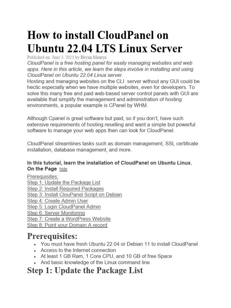 How To Install CloudPanel On Ubuntu 22 | PDF