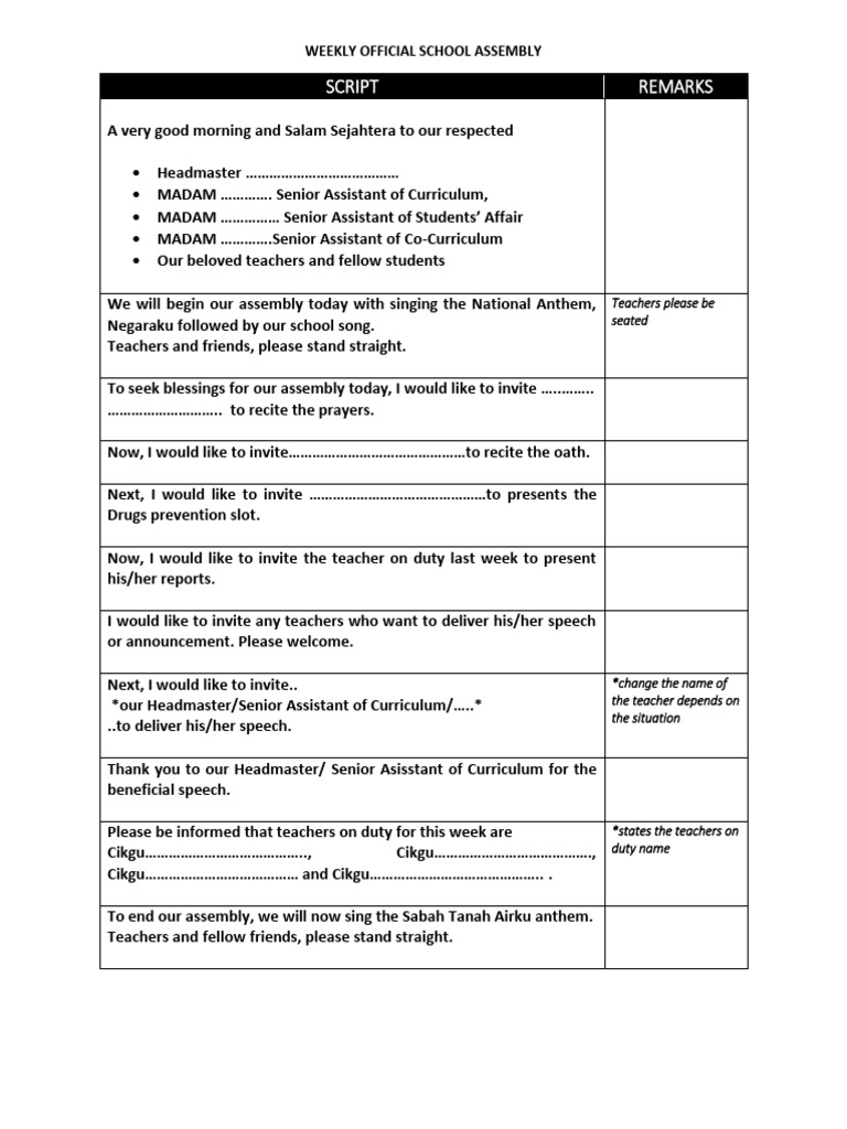 Weekly Official School Assembly | PDF