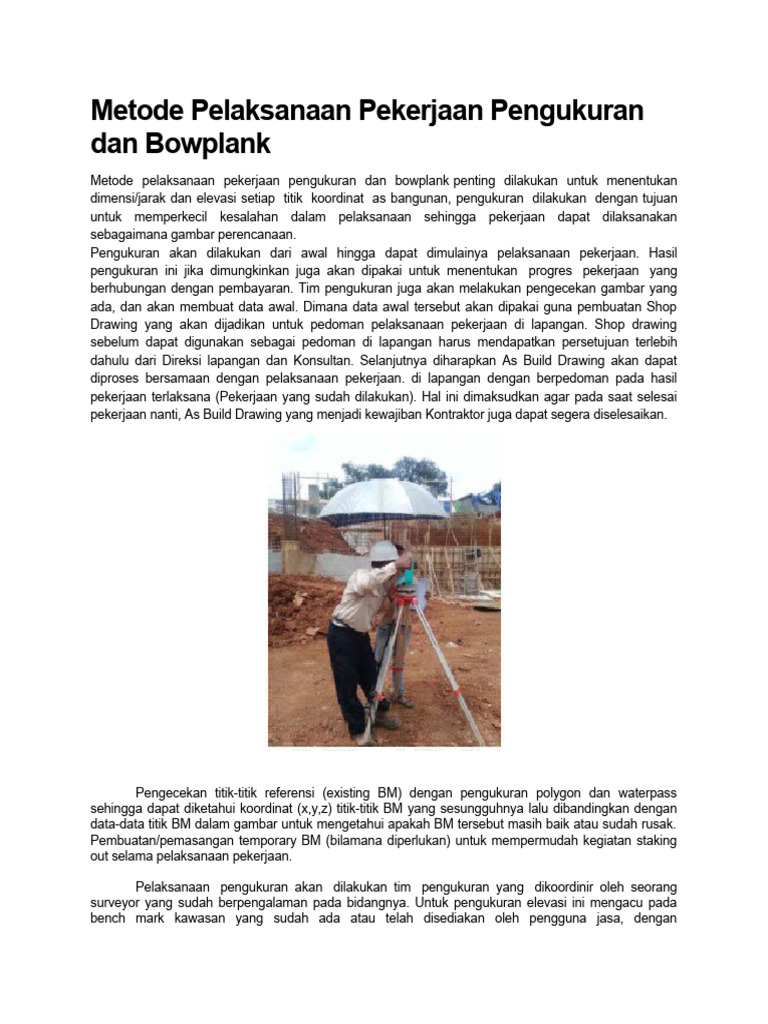Metode Pelaksanaan Pekerjaan Pengukuran Dan Bowplank | PDF