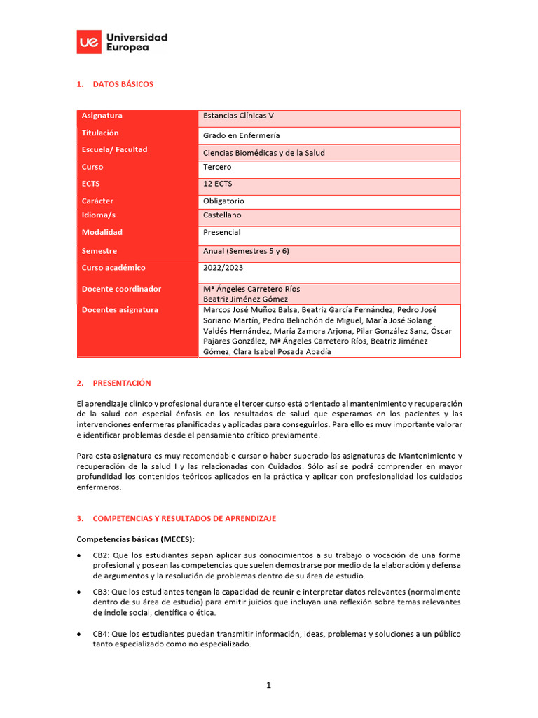 Guia de Aprendizaje Estancias Clinicas V 22-23 | PDF | Enfermería | Evaluación