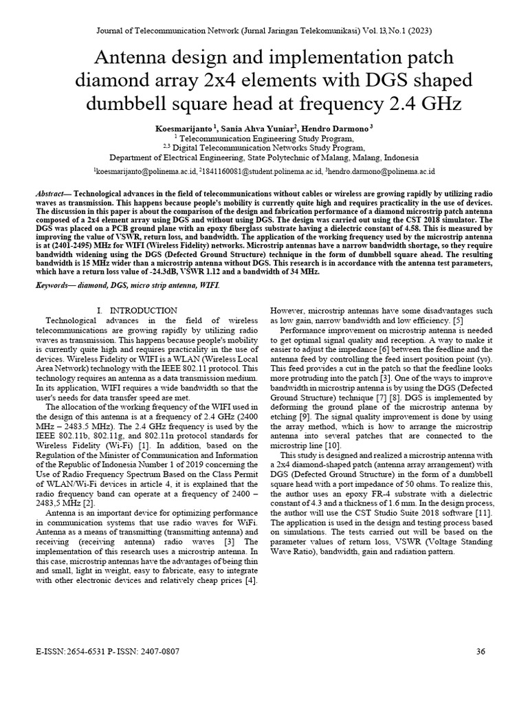 Antenna Design And Implementation Patch Diamond Ar Pdf Antenna Radio Ieee 80211 