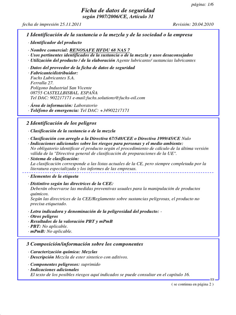 A-09 Renosafe Hfdu 68 Nas 7 (Fuchs) | PDF | Agua | Residuos