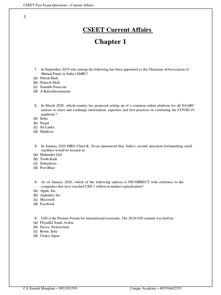 CSEET Current Affairs Question Bank | PDF | Computers