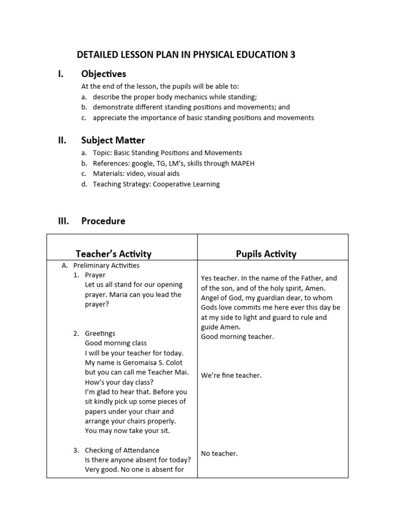 Detailed Lesson Plan in Pe | Download Free PDF | Lesson Plan | Teachers
