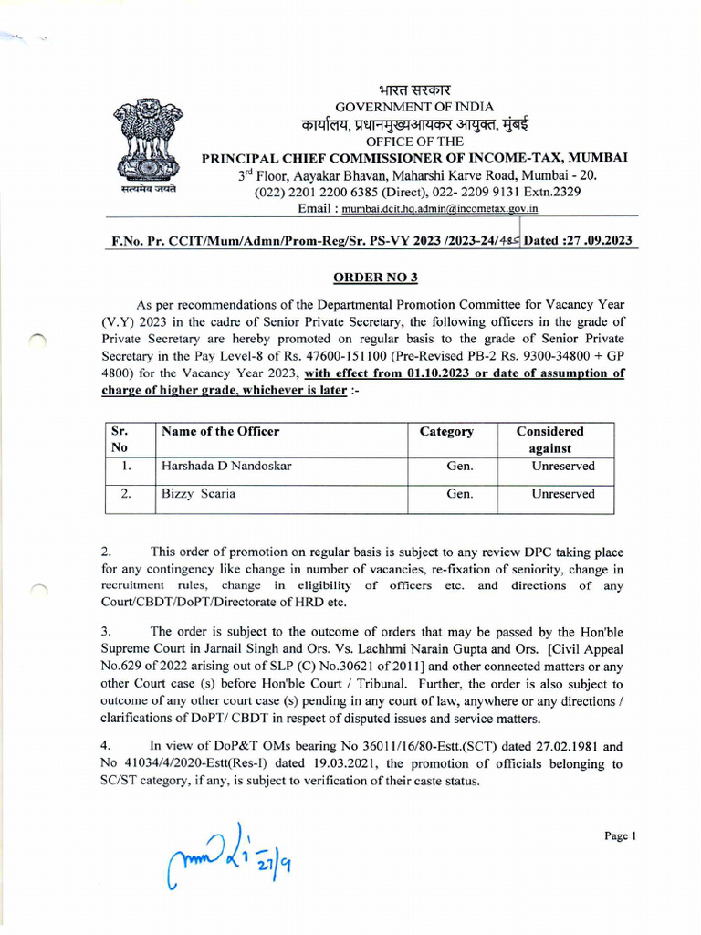 Sr. PS - Promotion Order No. 3 - 2023-24 | PDF
