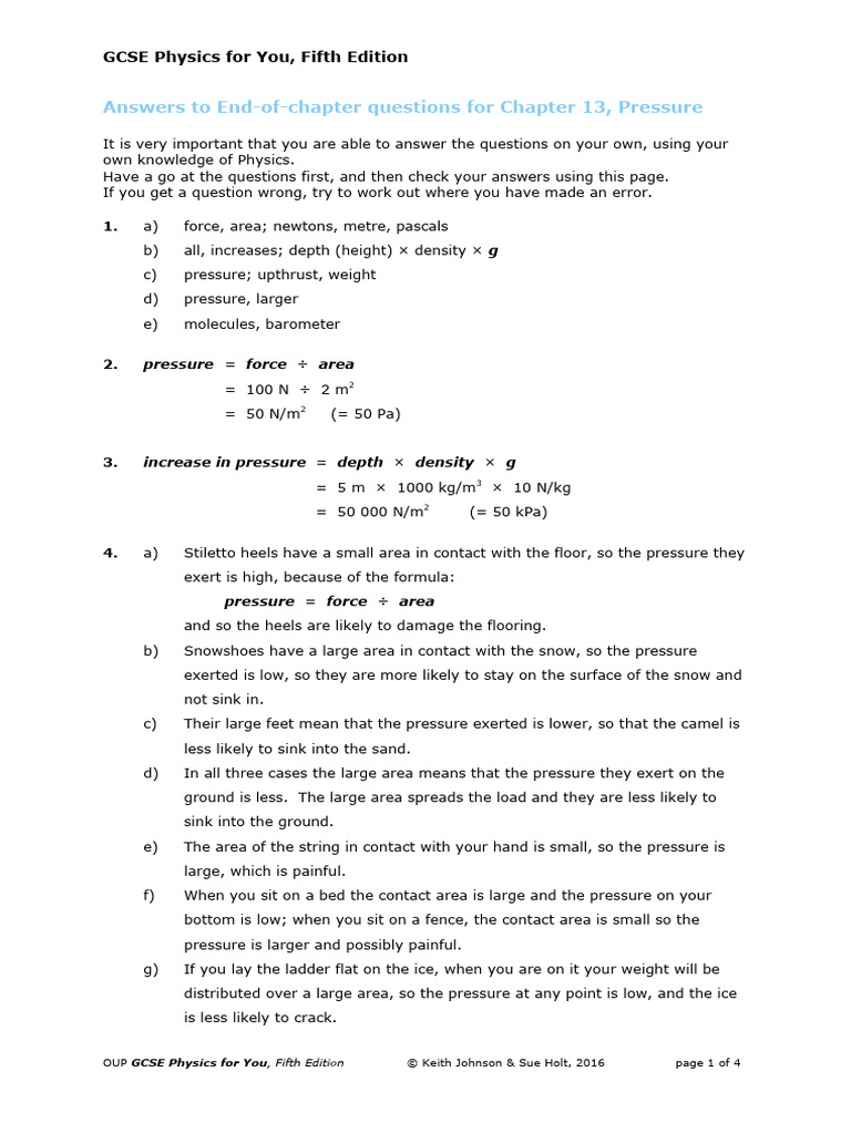 GPFY Chapter 13 Pressure AT | PDF