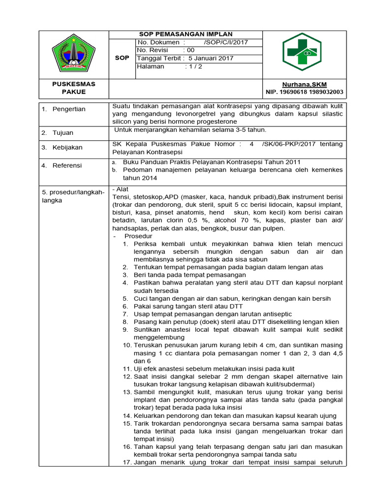 Sop Pemasangan Implan | PDF | Griya & Taman | Kesehatan Holistik