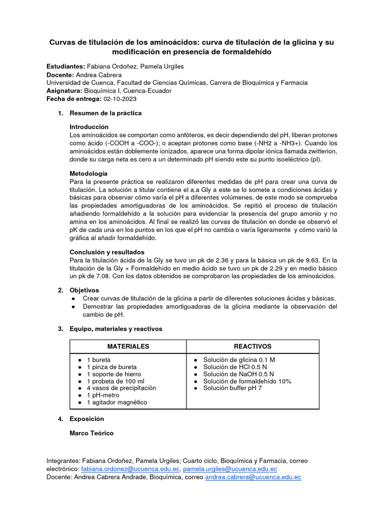 Curvas de titulación de glicina y formaldehído | PDF | Solución tampón ...