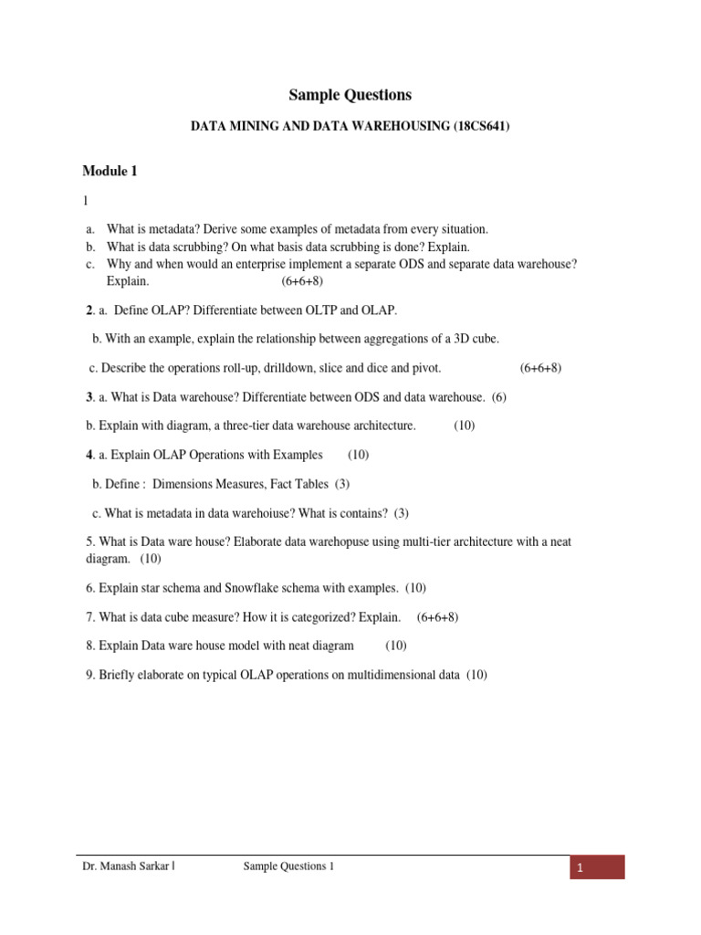Sample Questions 1 | PDF | Data Warehouse | Databases
