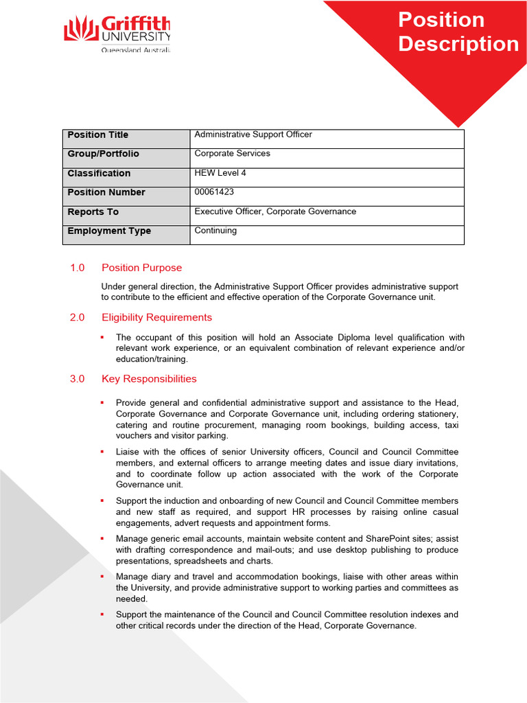 Job Description: Administrative Support Officer | PDF