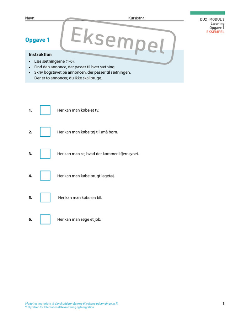 Eksempel - DU2.3 - Læsning - Opgave 1 | PDF
