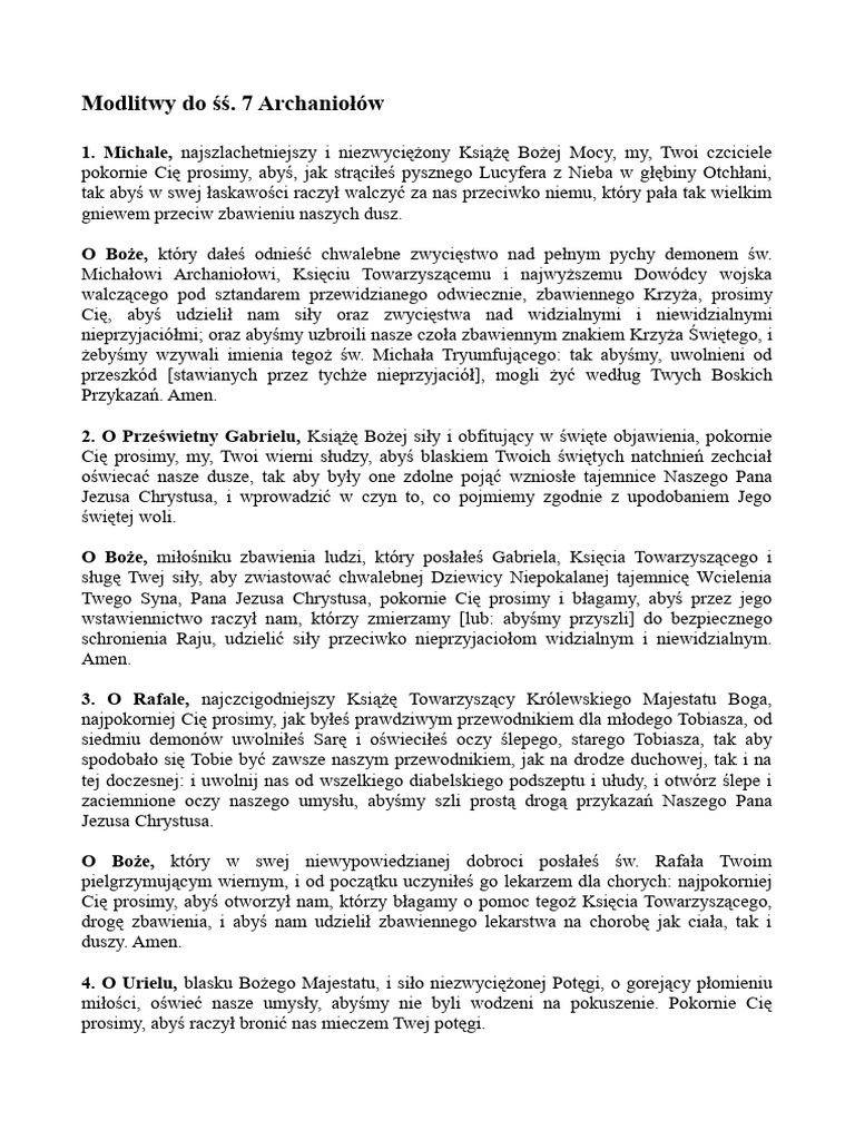 Modlitwy Do Śś. 7 Archaniołów PL | PDF