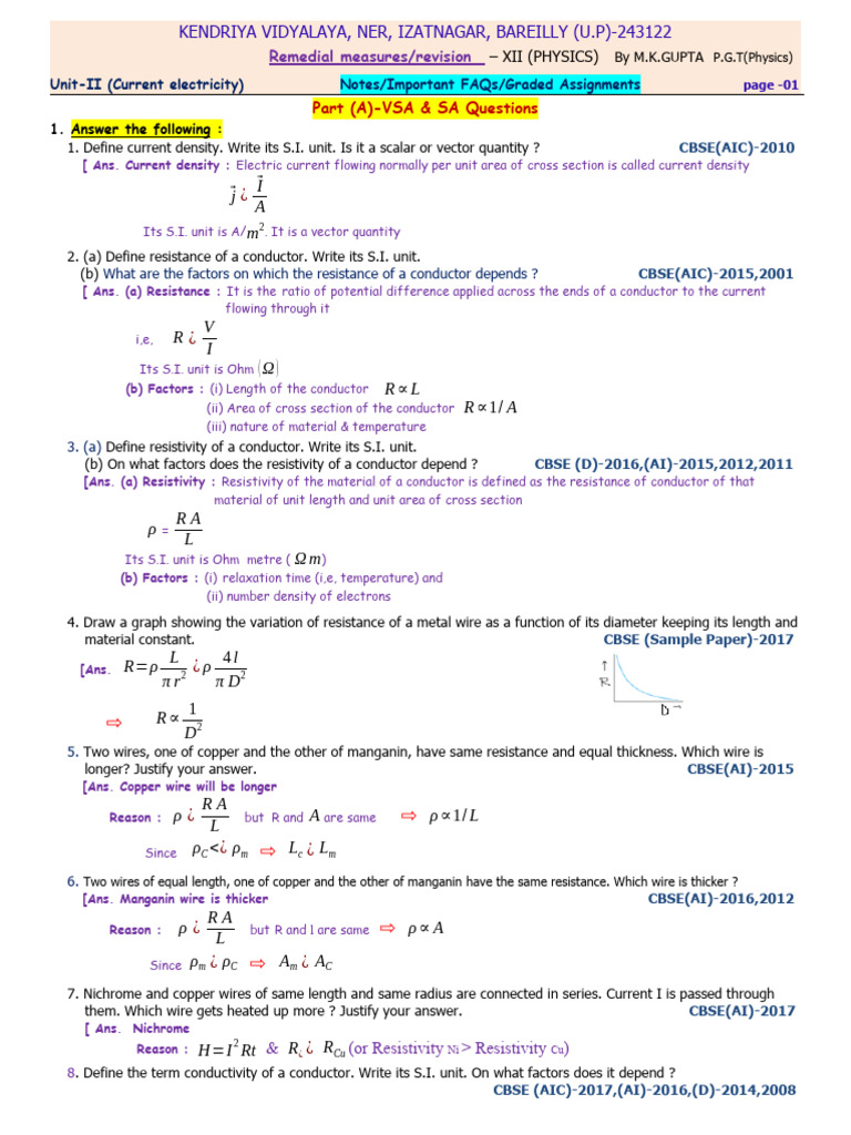 Current Electricity Pdf Electrical Resistivity And Conductivity