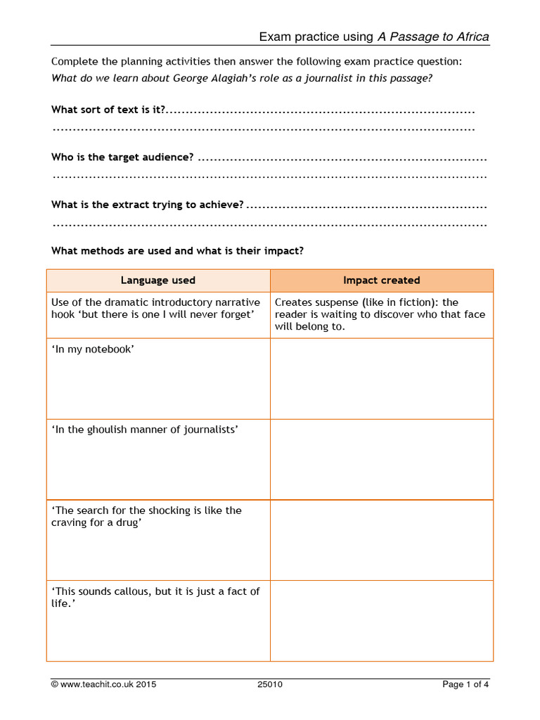 Exam Practice Using A Passage To Africa: What Do We Learn About George ...