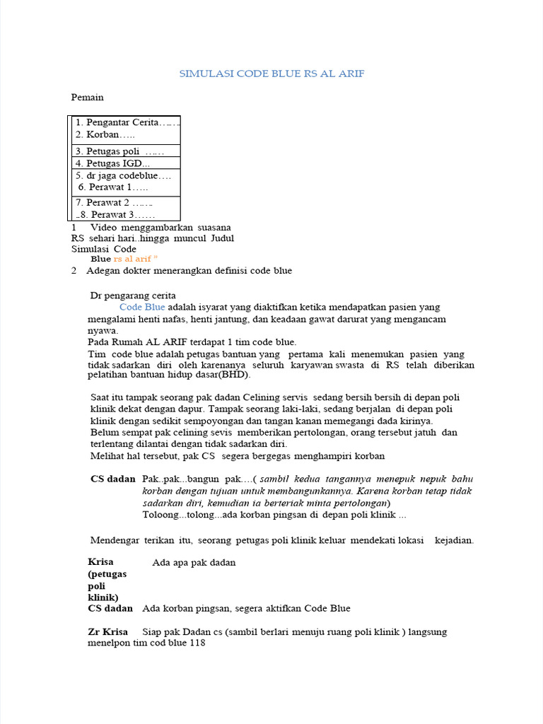 Simulasi Code Blue RS Al Arif | PDF | Fiksi Misteri, Thriller, & Kejahatan