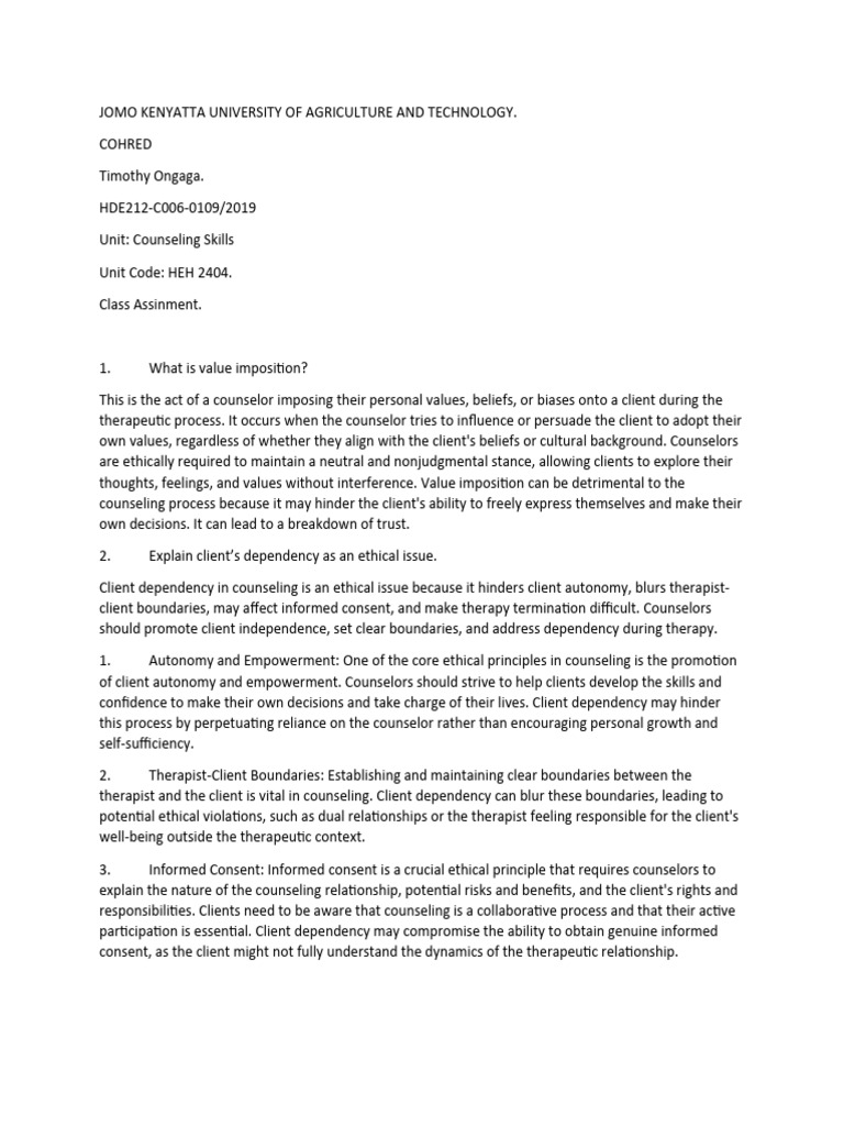 Counselling Skills Class Assignment 2 | Download Free PDF ...