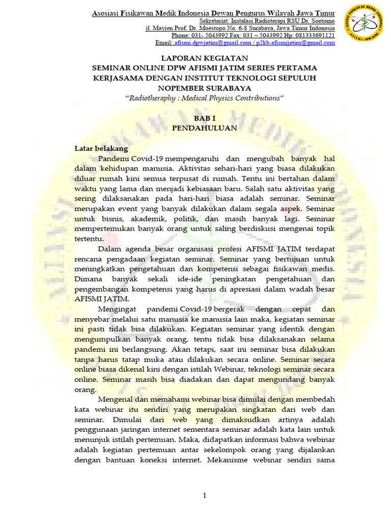 Laporan Kegiatan Webinar 1 | PDF