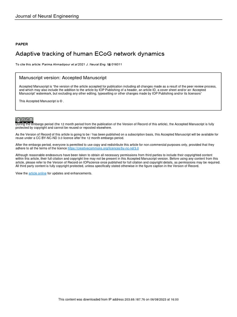 2021 Adaptive Tracking Of Human Ecog Network Dynamics Pdf Time Series