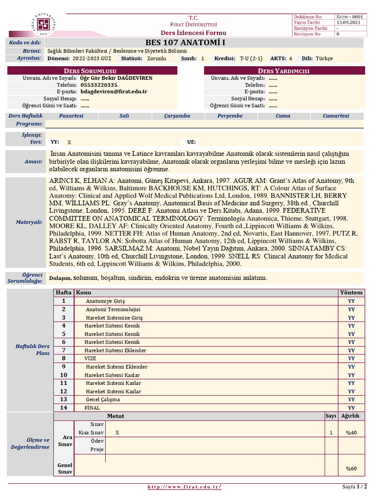 Bes 107 Anatomi̇ I | PDF Bes 107 Anatomi̇ I | PDF