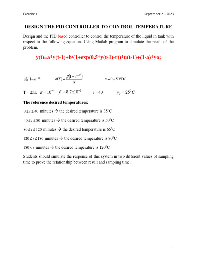 Exercise 1 - Design The Temperature PID Controller | PDF