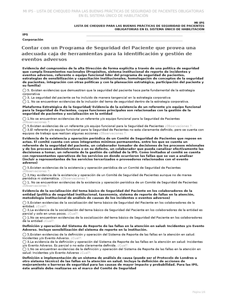 Encuesta LISTA DE CHEQUEO PARA LAS BUENAS PRACTICAS DE SEGURIDAD DE ... Encuesta LISTA DE CHEQUEO PARA LAS BUENAS PRACTICAS DE SEGURIDAD DE ...