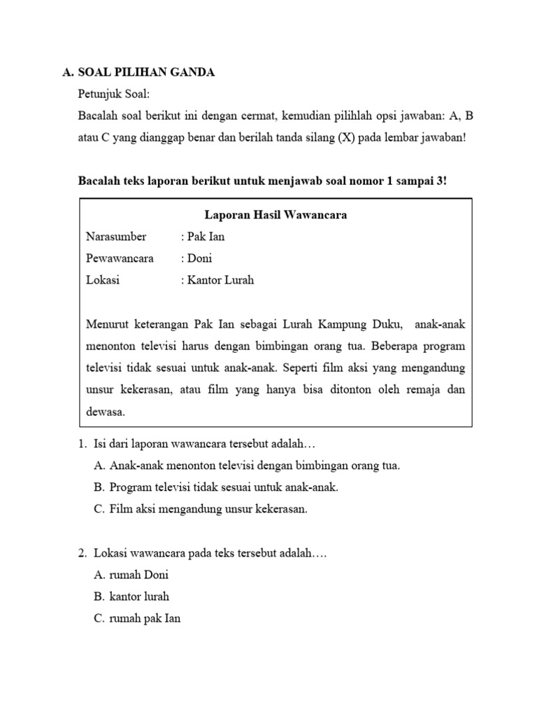 Soal UAS B.indonesia SMALB | PDF