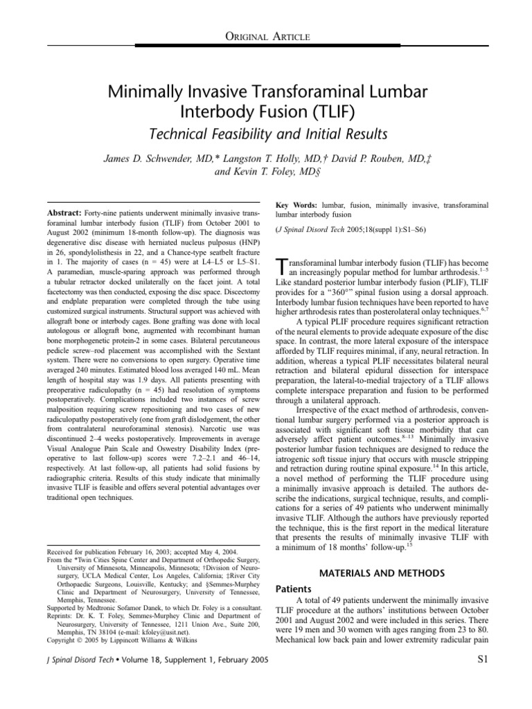 1 1 Minimally Invasive Transforaminal Lumbar Interbody Fusion TLIF ...