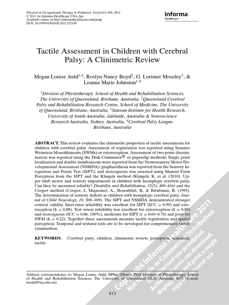 Tactile Assessment in Children With CP | PDF | Perception ...